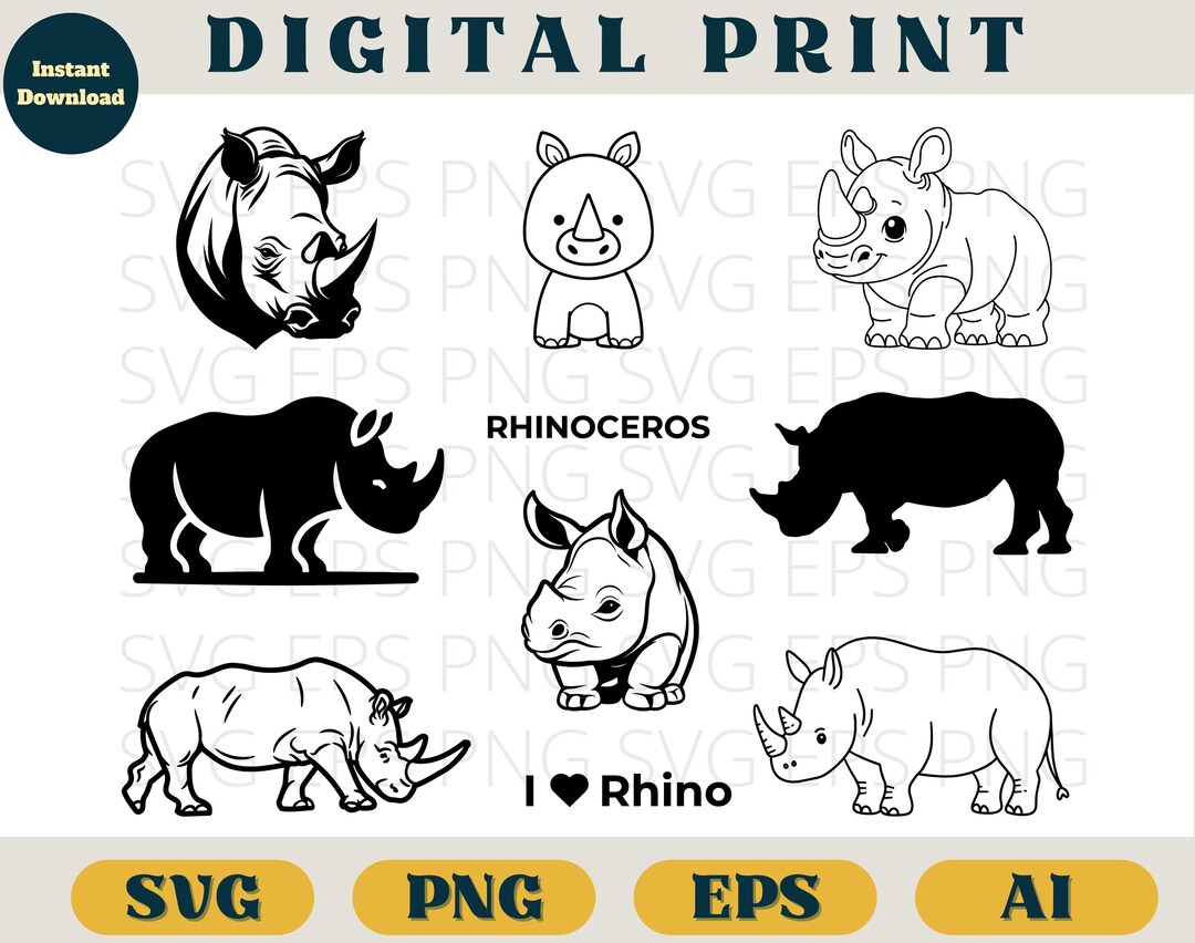 Rhino Svg, Rhino Clipart, Rhino Vector, Rhino Png, Rhinoceros Svg ...