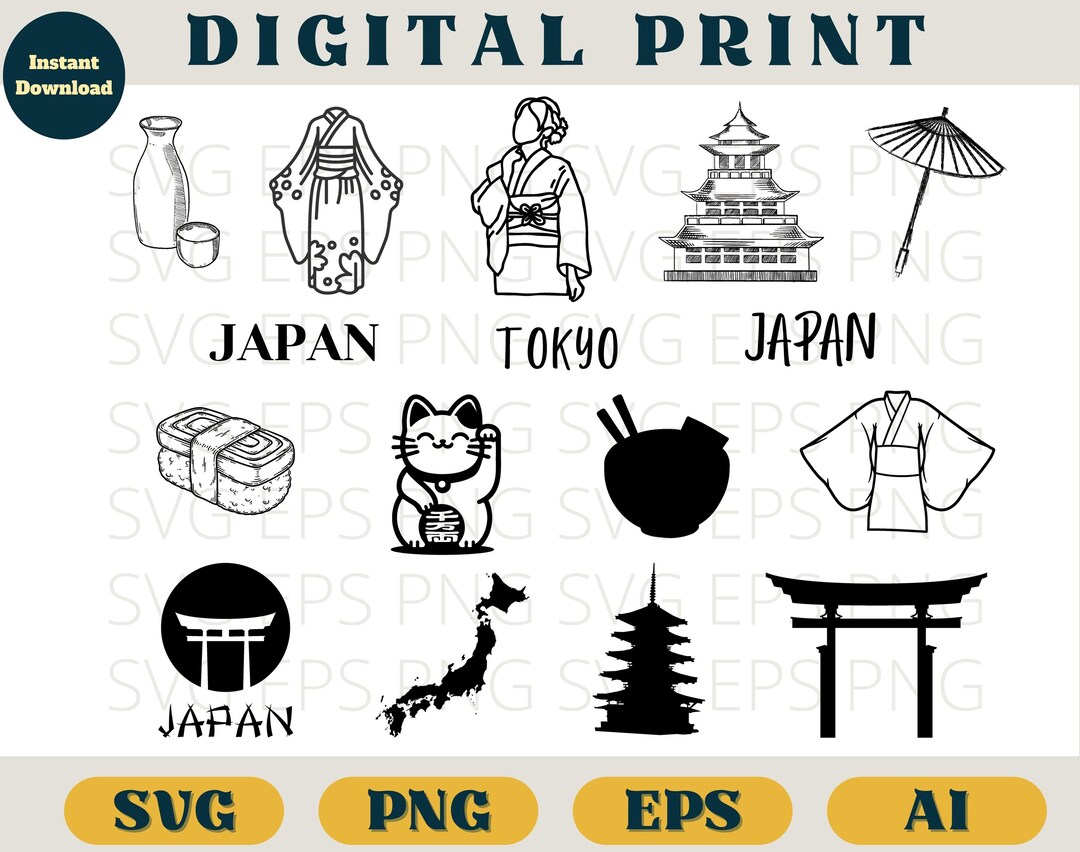Japan Bundle, Tokyo Bundle, Japan Travel, Japan Clipart, Svg Png Eps Ai ...