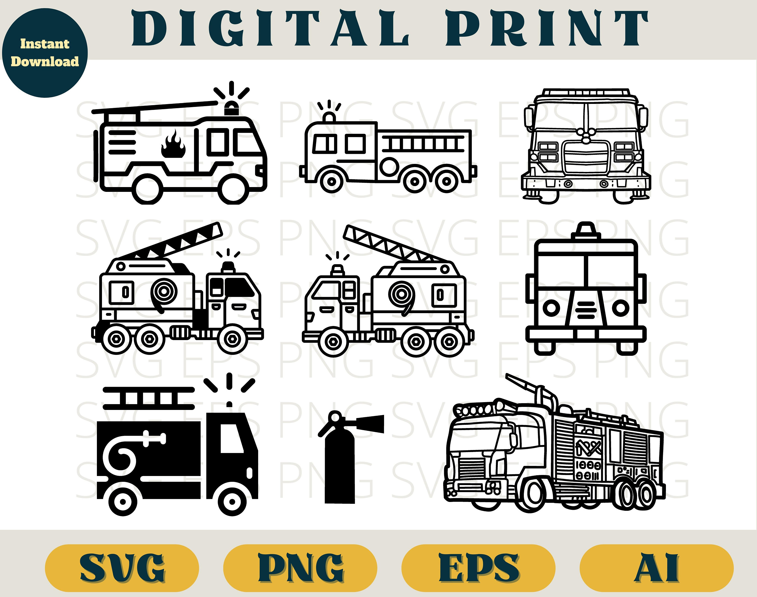 Fire Truck Svg, Fire Truck Silhouette, Fire Engine Svg, Fire Truck ...