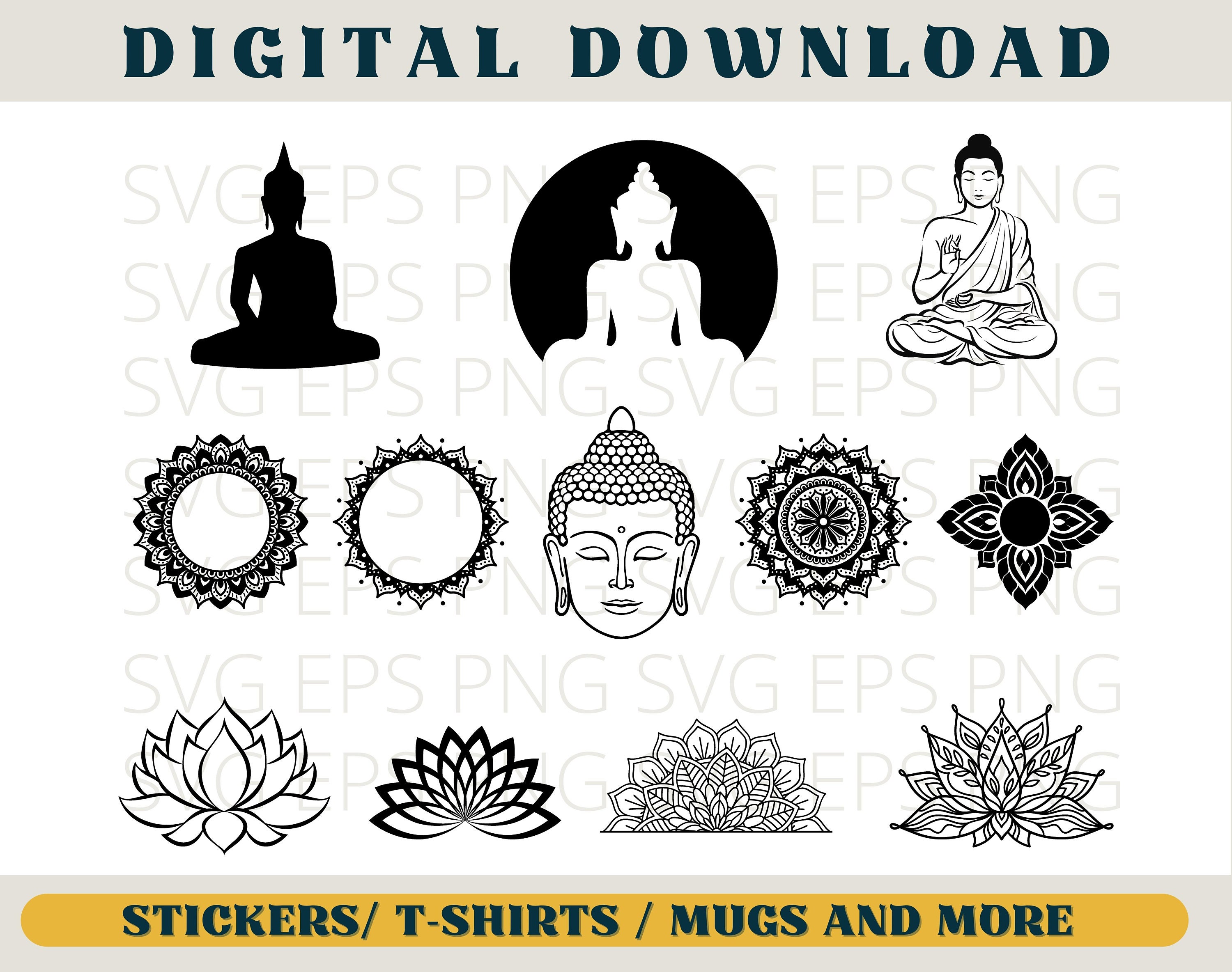 Buddha Bundle, Buddhist Print, Svg Eps Png AI, Yoga Meditation Clip Art ...