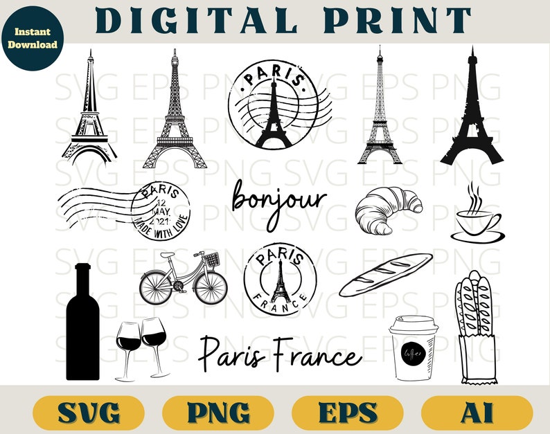 Paris France Bundle, Vintage Paris Bundle, Paris Lover, Eiffel Tower ...