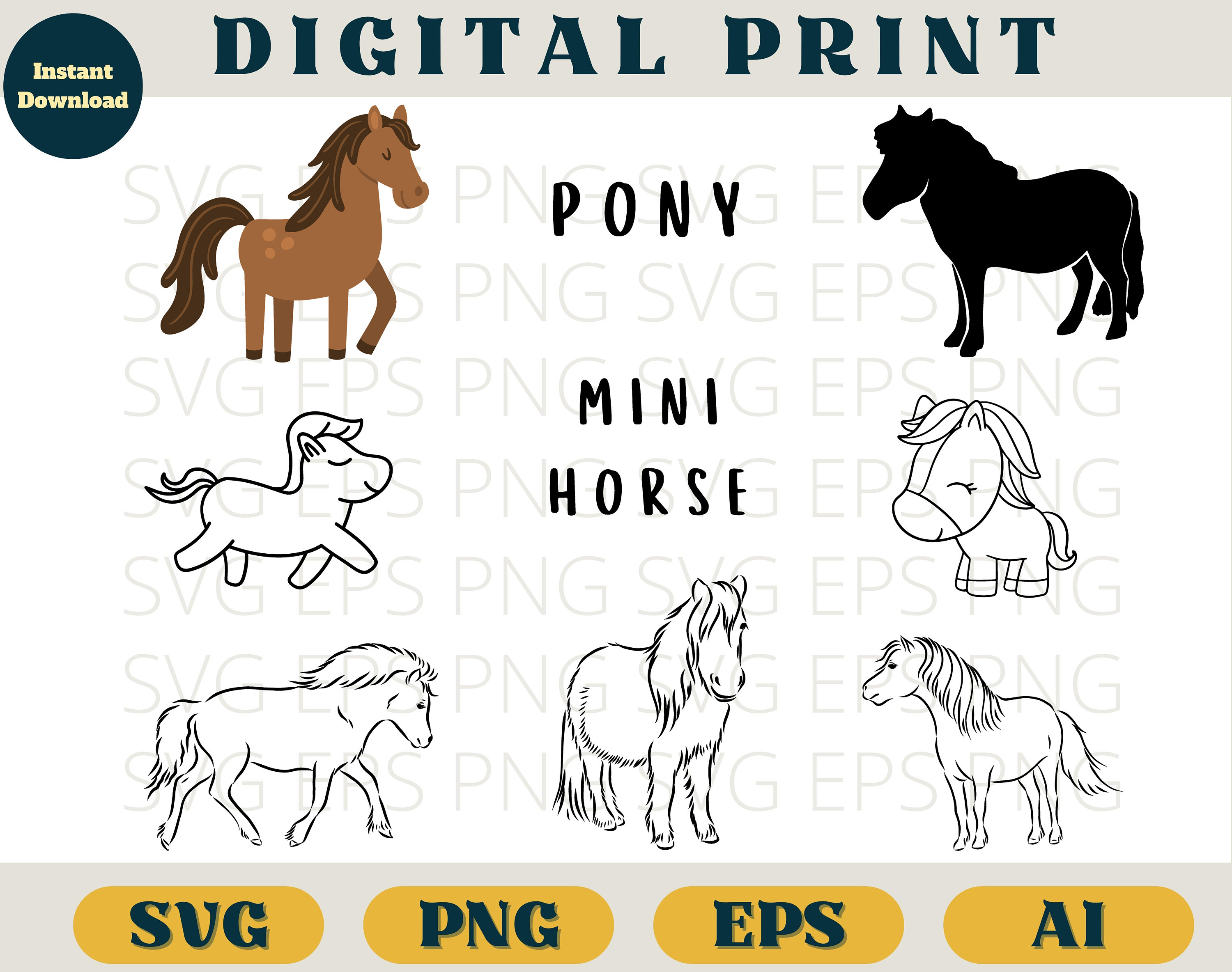 Pony Svg, Pony Clipart, Shetland Pony Svg, Miniature Horse Svg, Mini ...