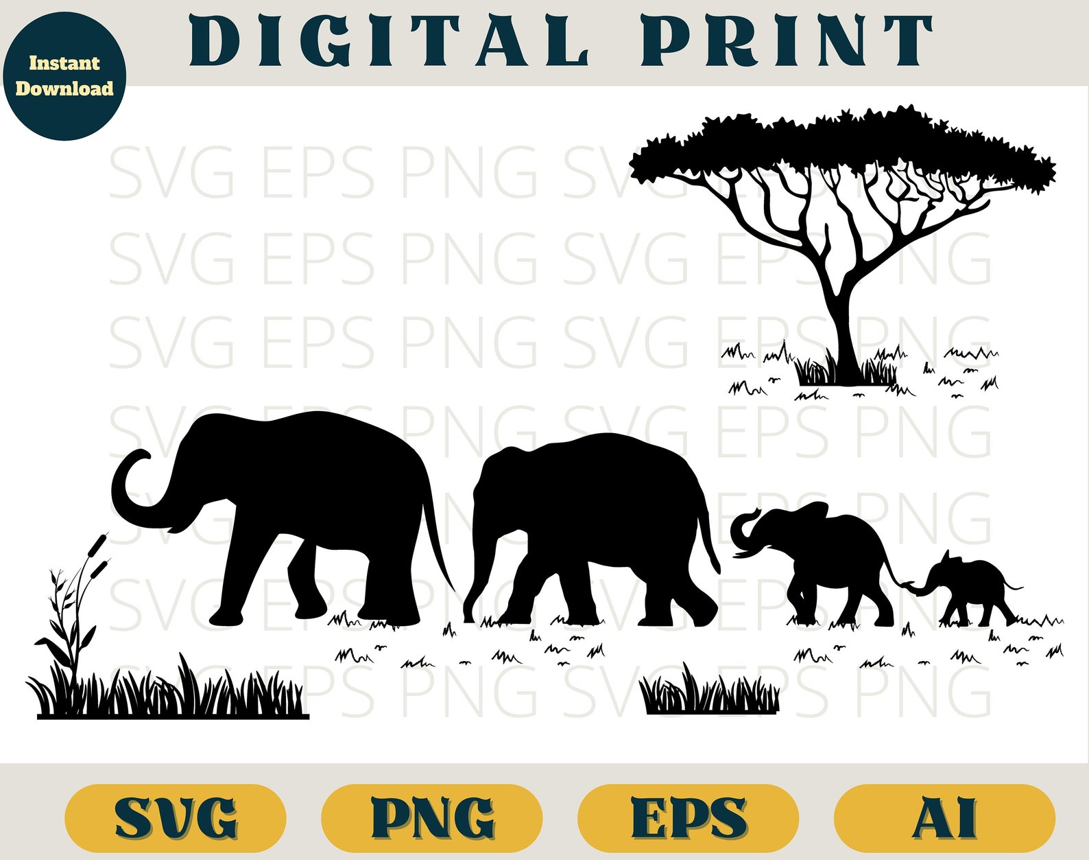 Elephant Family, Safari Elephant Clipart, Mama Elephant, Svg Eps Png AI ...