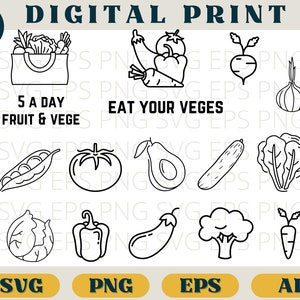 Vegetables Bundle, Green Vege Print, Svg Eps Png AI, Eat Green Clipart ...