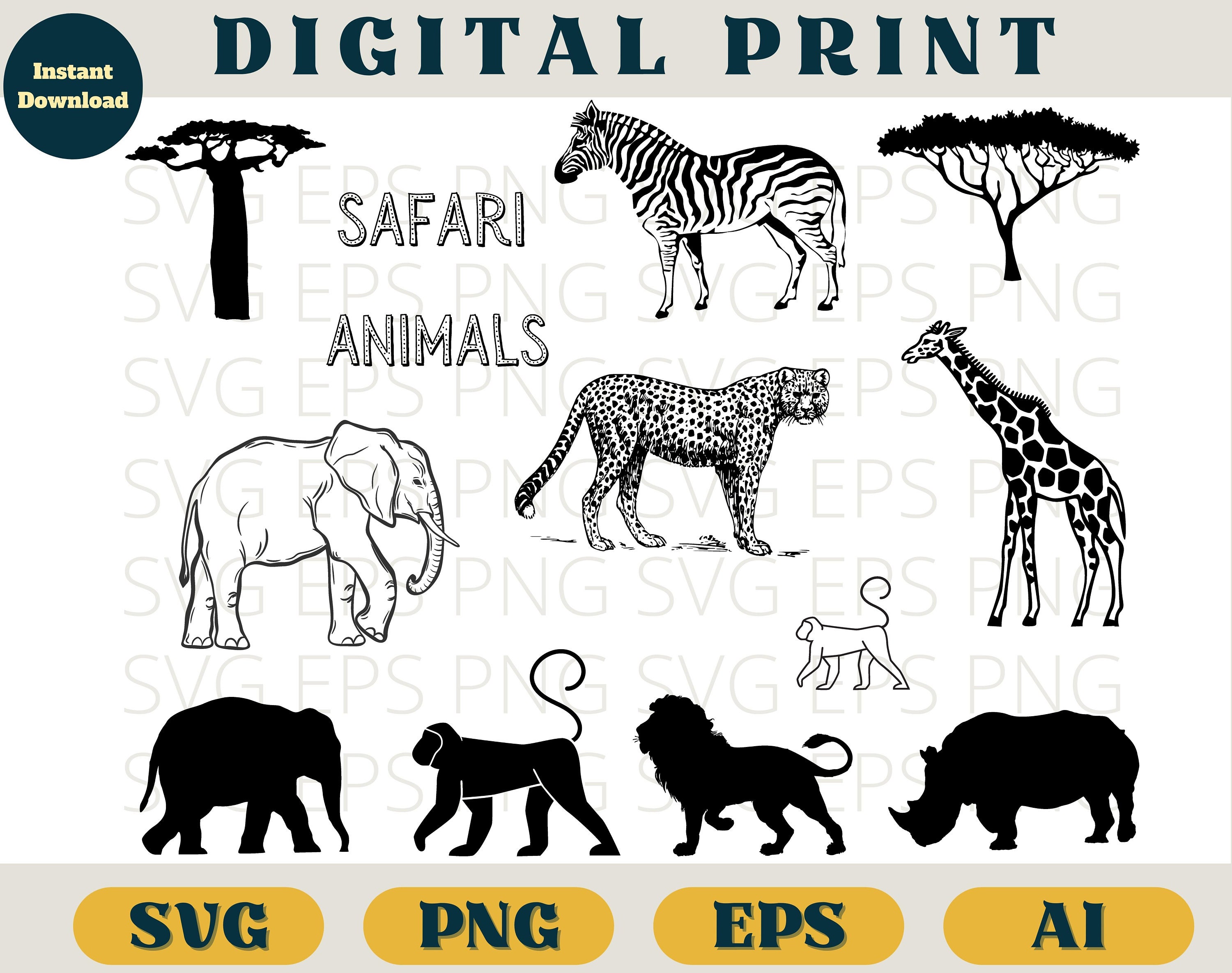 Safari Animals Bundle, Safari, Safari Wild Life, Svg Eps Png AI, Safari ...