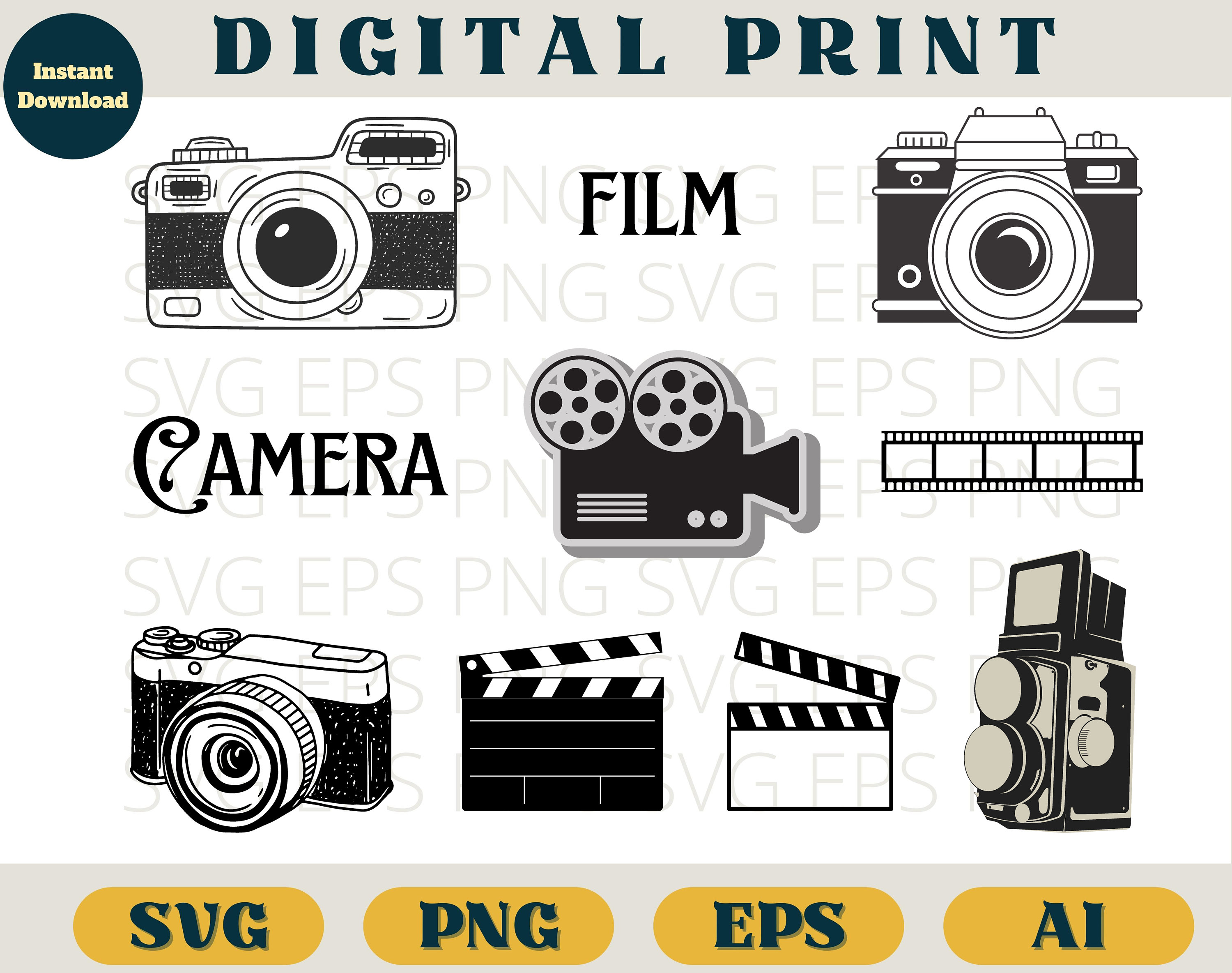 Film Camera Bundle | Vintage Camera Print | Svg Eps Png AI | Film ...