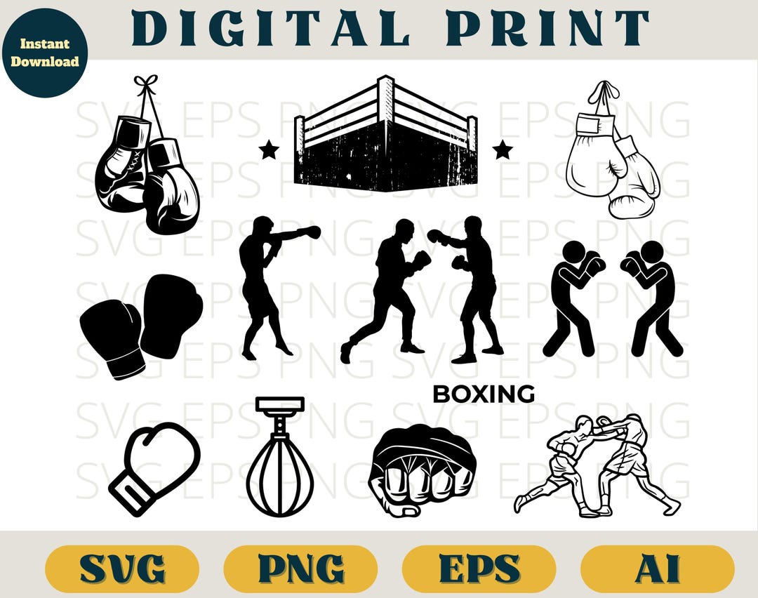 Boxing Svg, Boxing Sillhouette, Svg Eps Png AI, Boxing Clip Art, Boxing ...