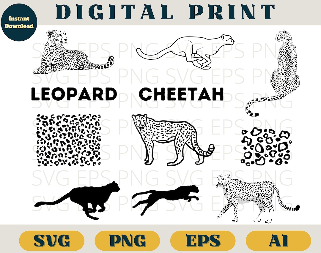 Cheetah Clipart, Cheetah Svg, Cheetah Silhouette, Cheetah Print ...