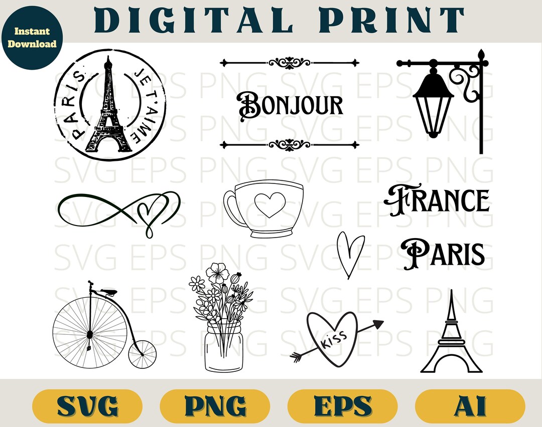Romantic Paris France Bundle, Vintage Paris Bundle, Paris Lover, Eiffel ...