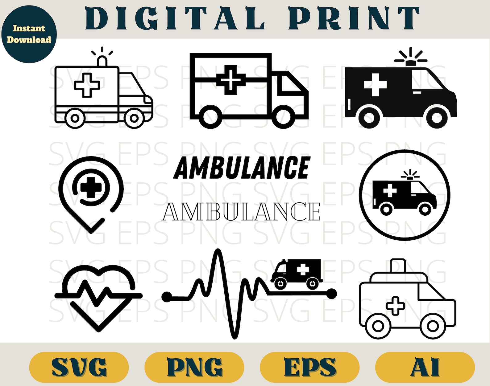 Ambulance Svg, Ambulance Clipart Ambulance Bundle, Svg Png Eps Ai ...