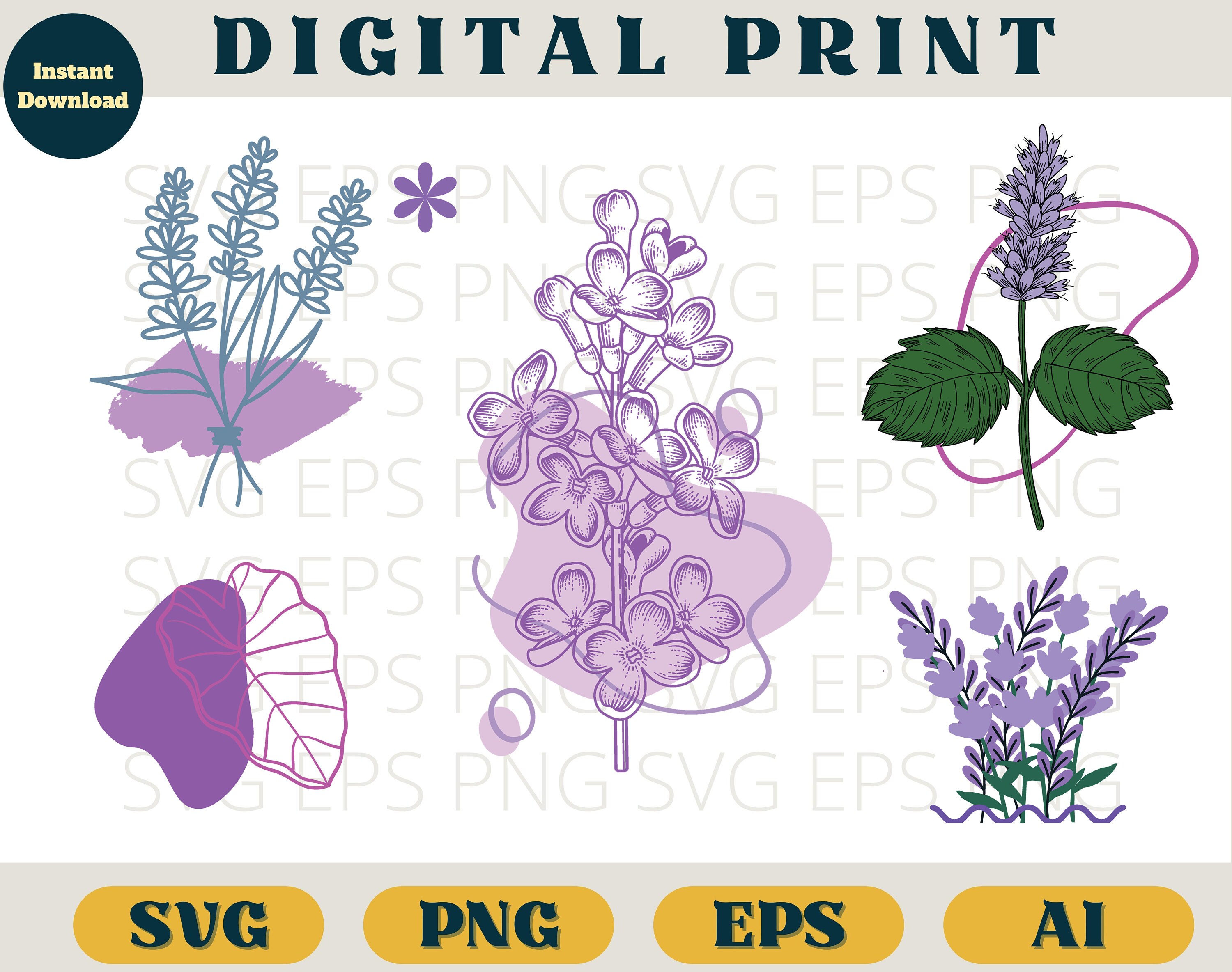 Lavender Lilac Bundle, Lavender Lilac Print, Svg Eps Png AI, Lavender ...