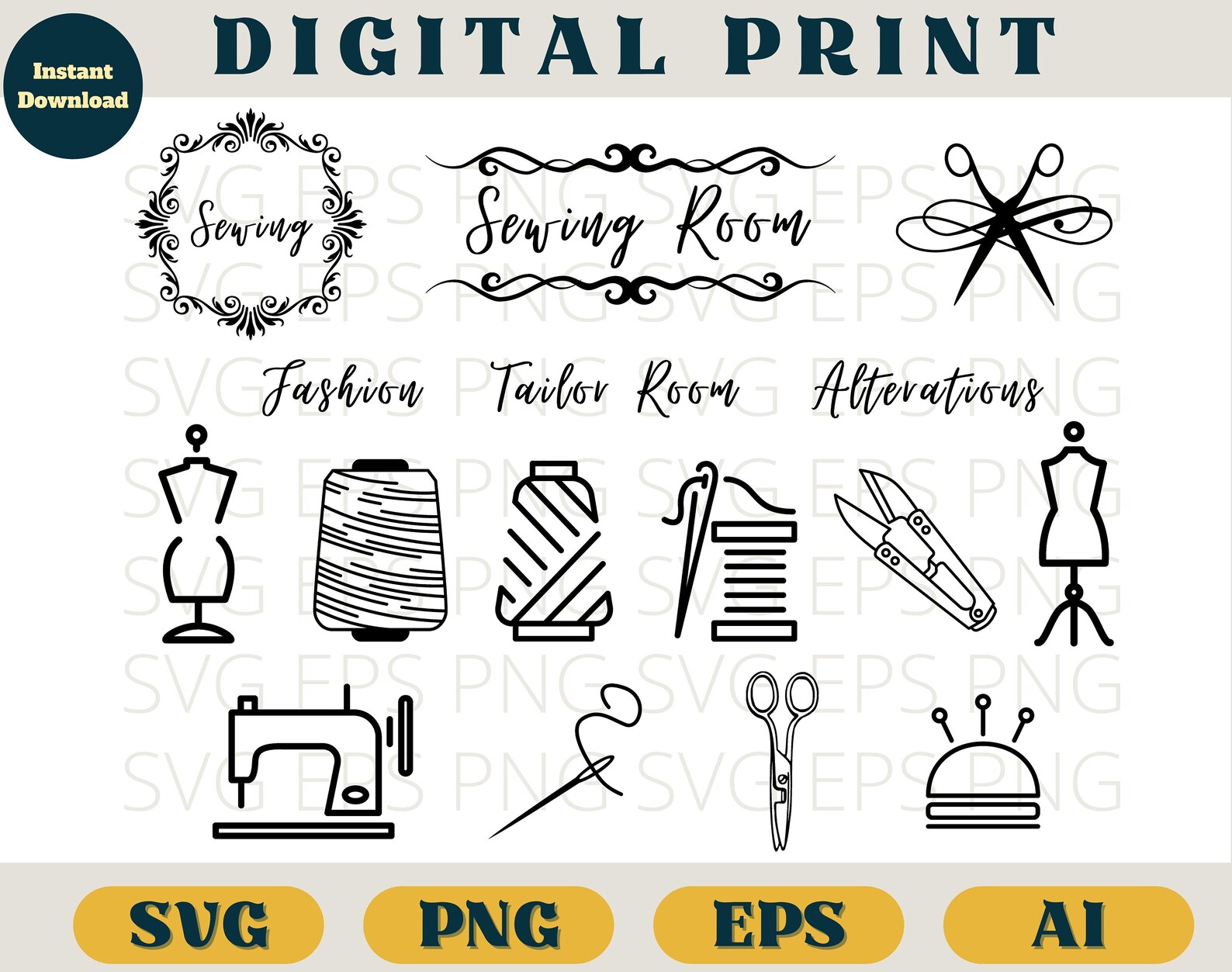 Sewing Bundle, Tailors Sewing, Svg Eps Png AI, Sewing Room Clipart ...