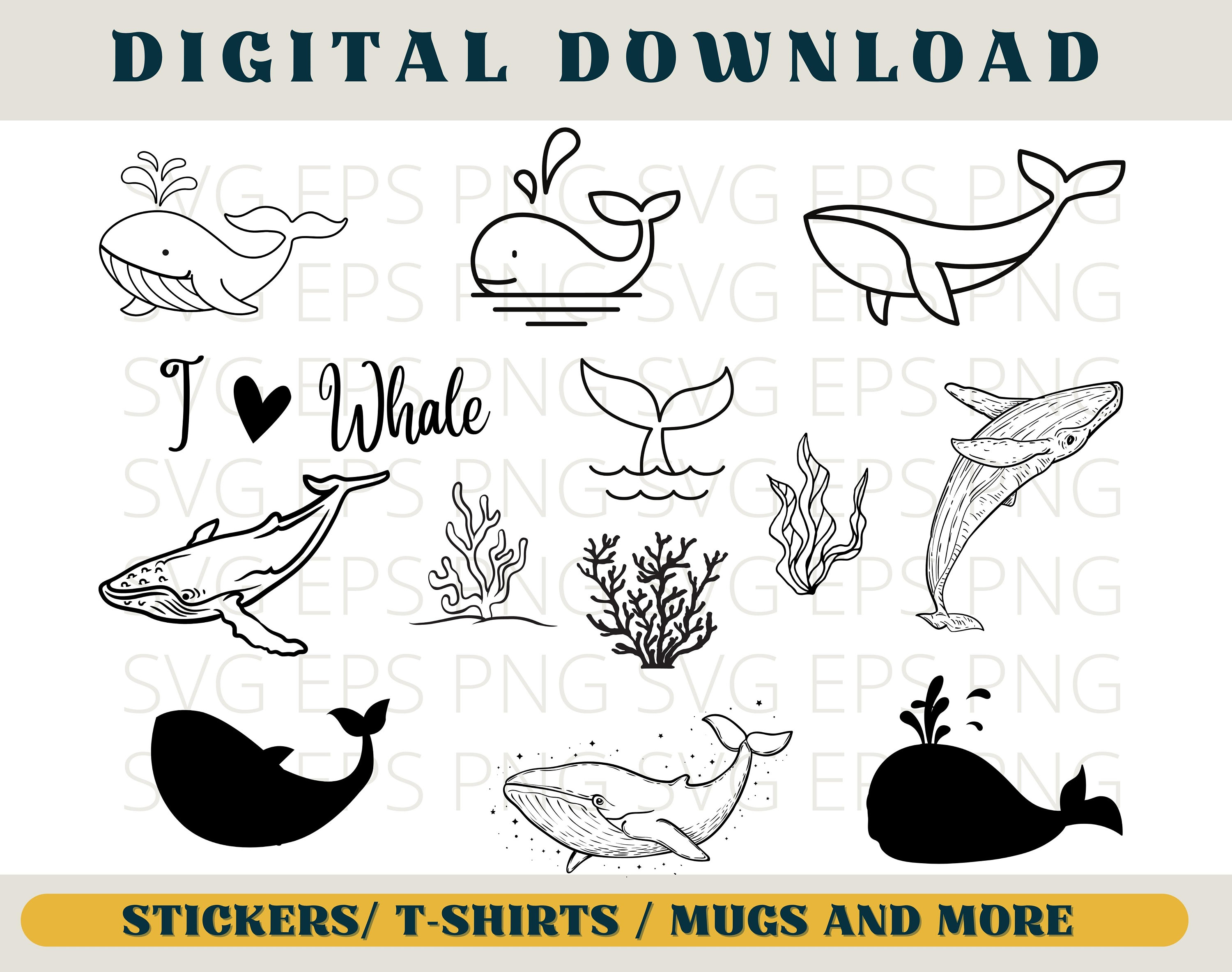 Whale Bundle, Whale Underwater Plant Clip Art, Svg Eps Png Ai, Whale Water Animal Clipart, Whale ...
