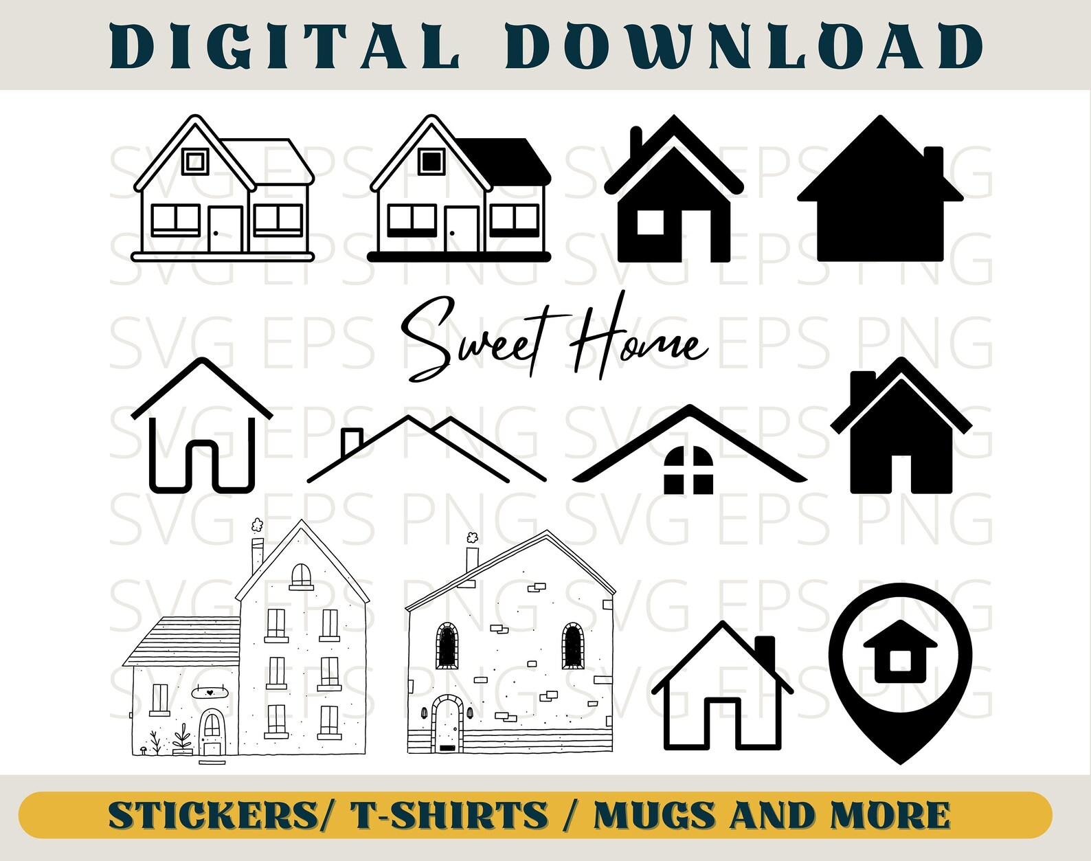 House Svg, House Clipart, House Vector, Sweet Home Svg, Home Sweet Home ...