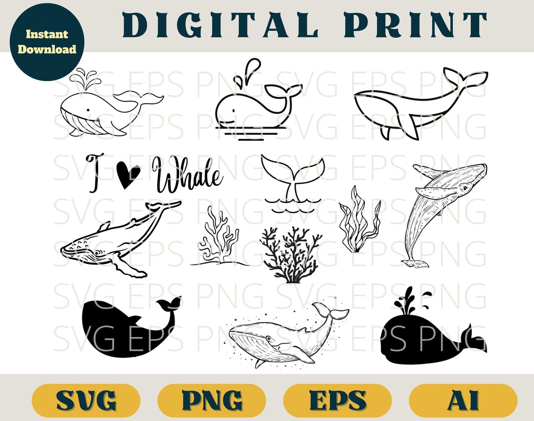 Whale Bundle, Whale Underwater Plant Clip Art, Svg Eps Png Ai, Whale ...