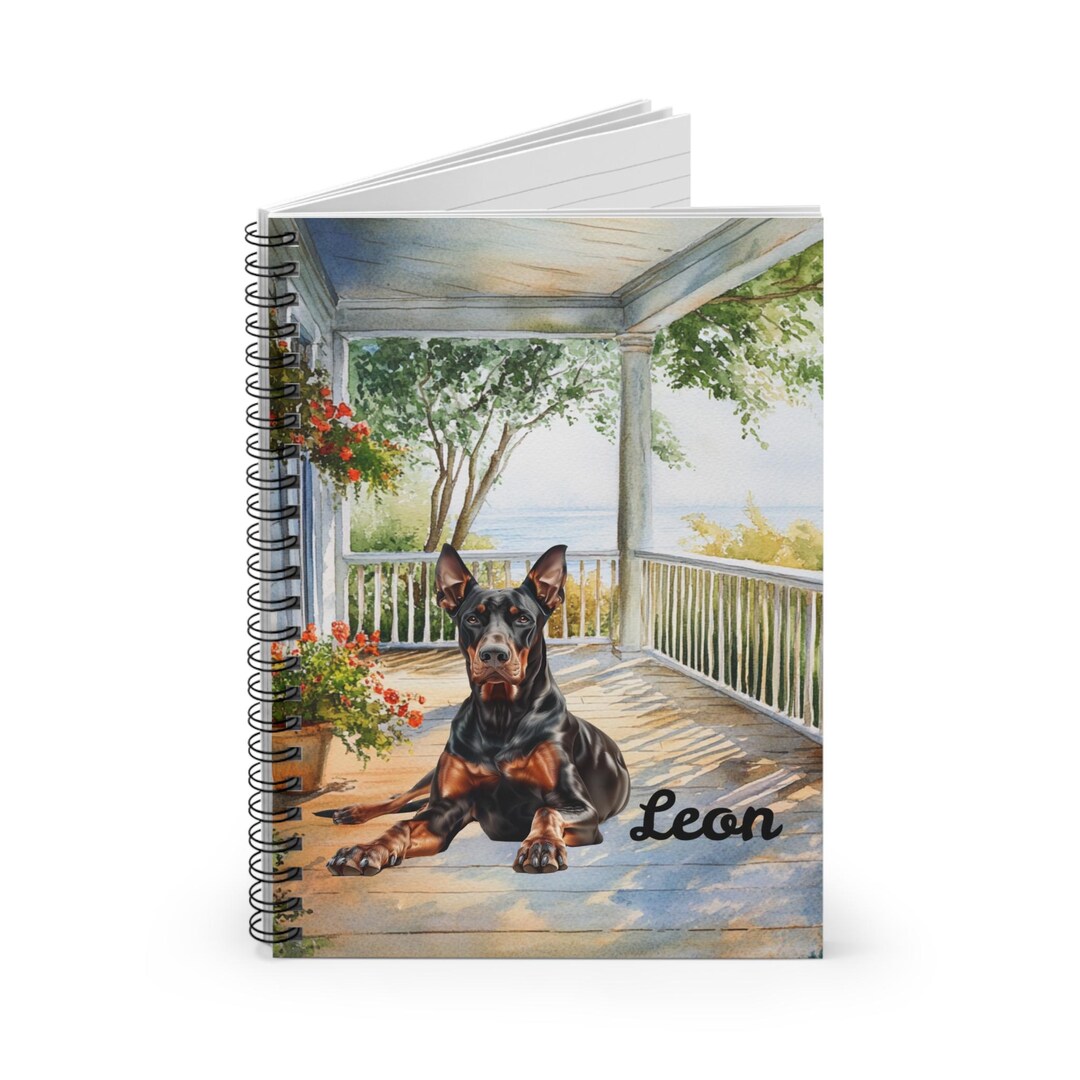 Doberman Notebook, Personalized Dog Name Spiral Bound Notebook, Custom ...