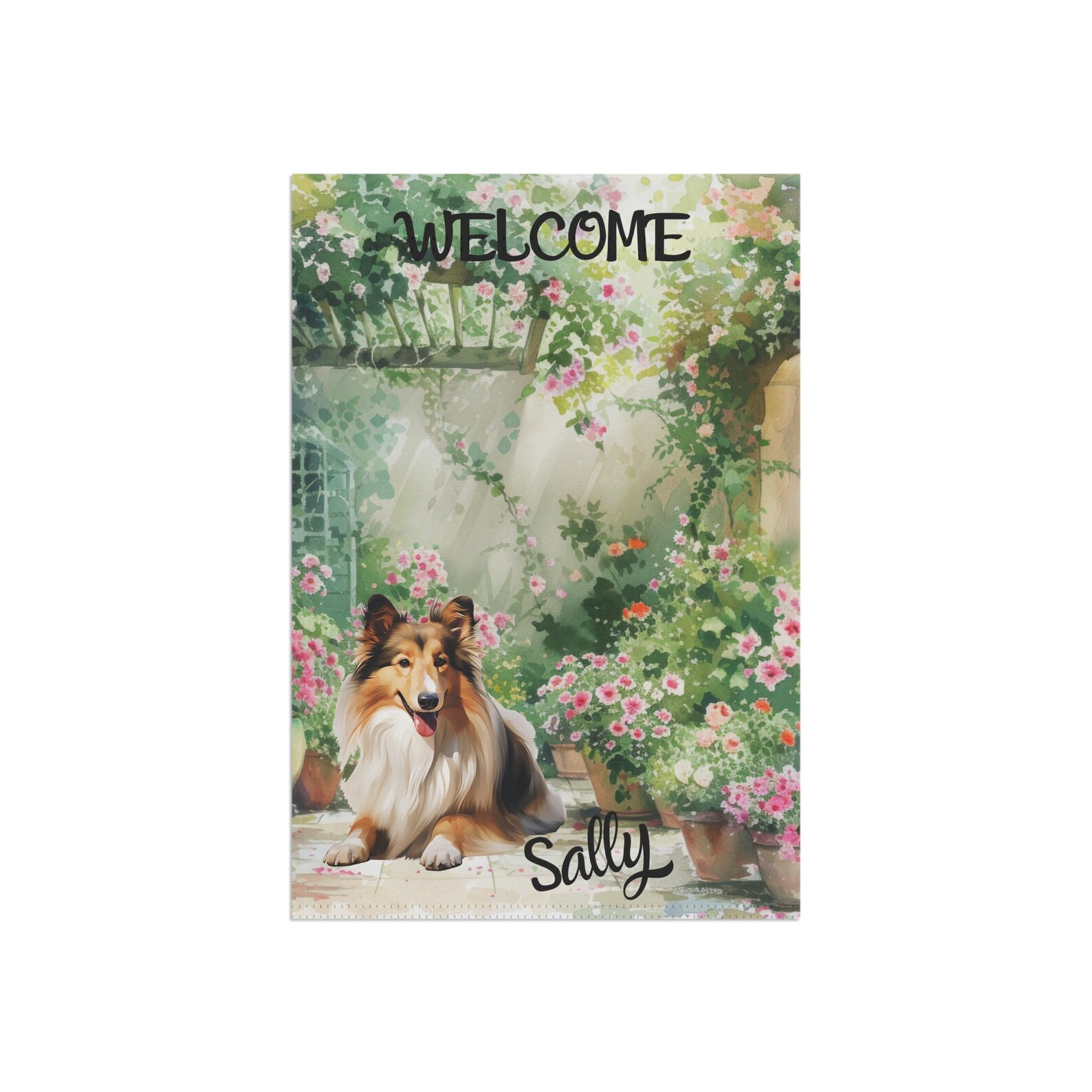 Shetland Sheepdog Personalized Garden Flag, Custom Sheltie Dog Name ...