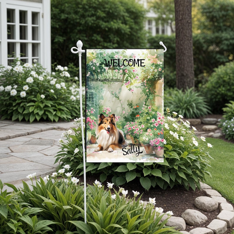 Shetland Sheepdog Personalized Garden Flag, Custom Sheltie Dog Name ...