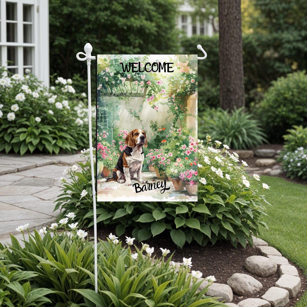 Beagle Dog Personalized Garden Flag, Custom Beagle Dog Name Yard Flag ...