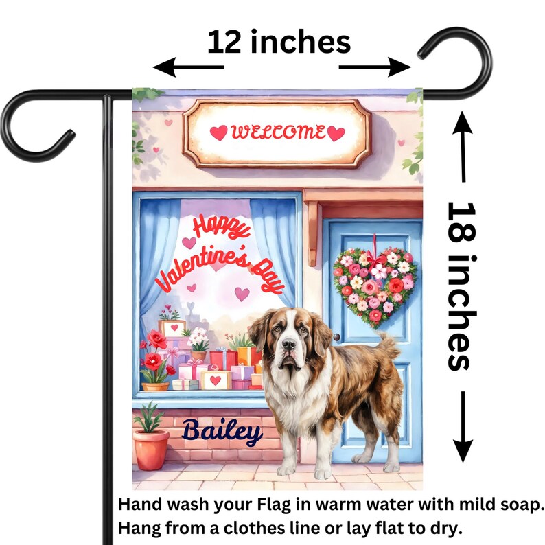 St. Bernard Personalized Valentines Day Garden Flag, Custom Dog Name ...