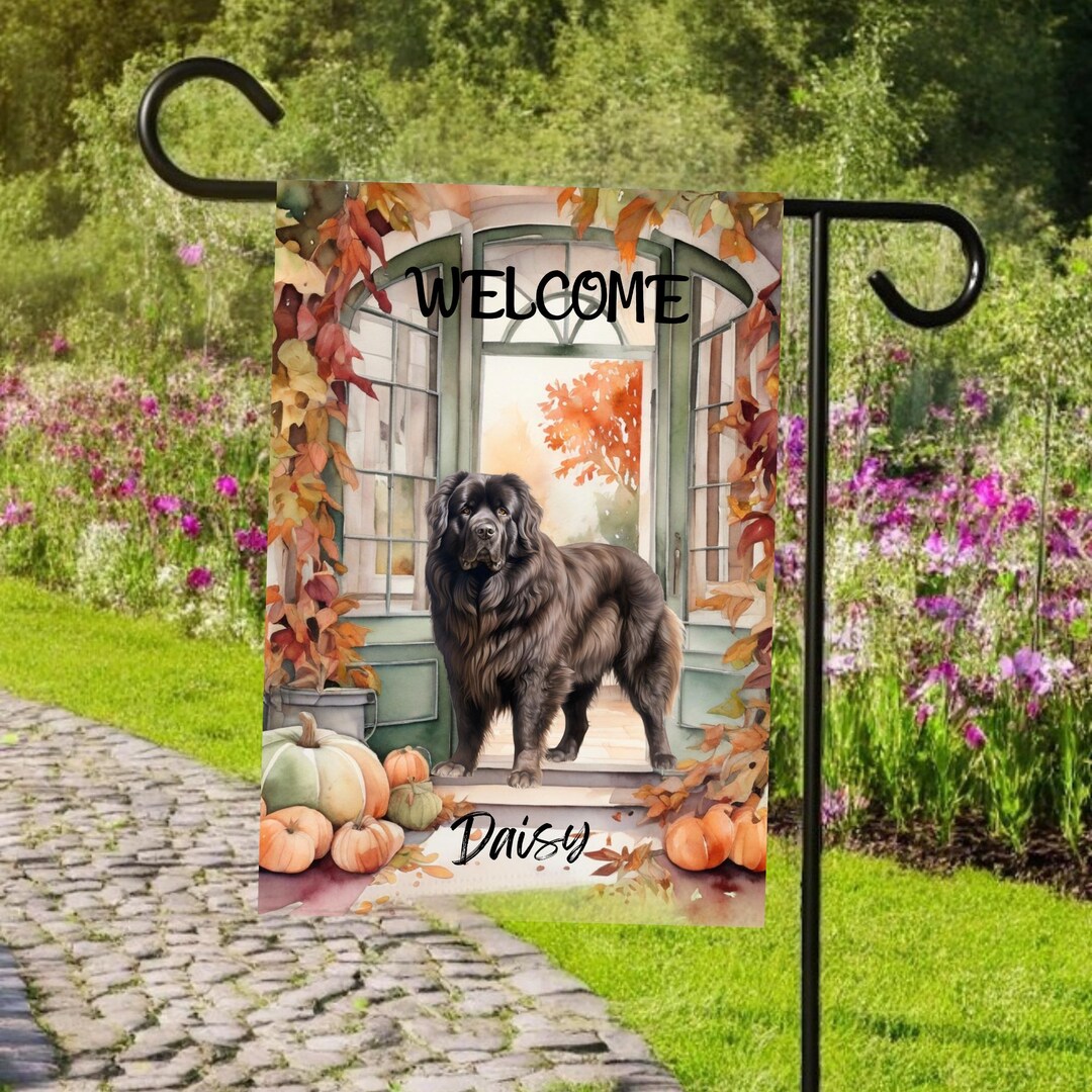 Newfie Personalized Fall Garden Flag, Custom Dog Name Yard Sign, Autumn ...