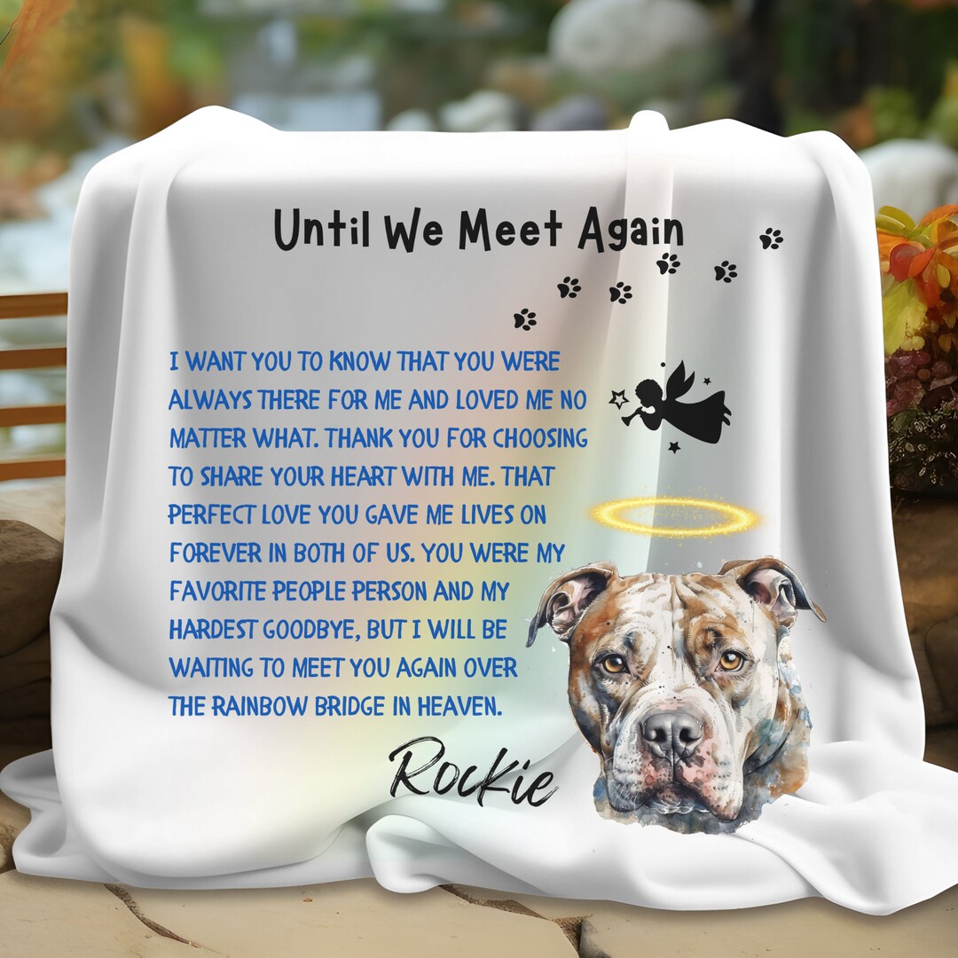 Personalized Pitbull Dog Memorial Blanket, Custom Pitbull Name Angel Throw, Rainbow Bridge Pet ...