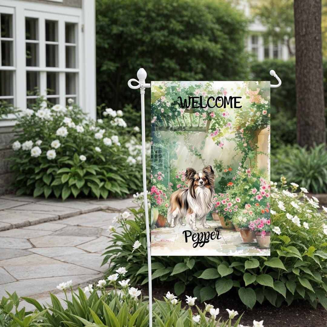 Papillon Personalized Garden Flag, Custom Dog Name Yard Sign Gift, Dog ...