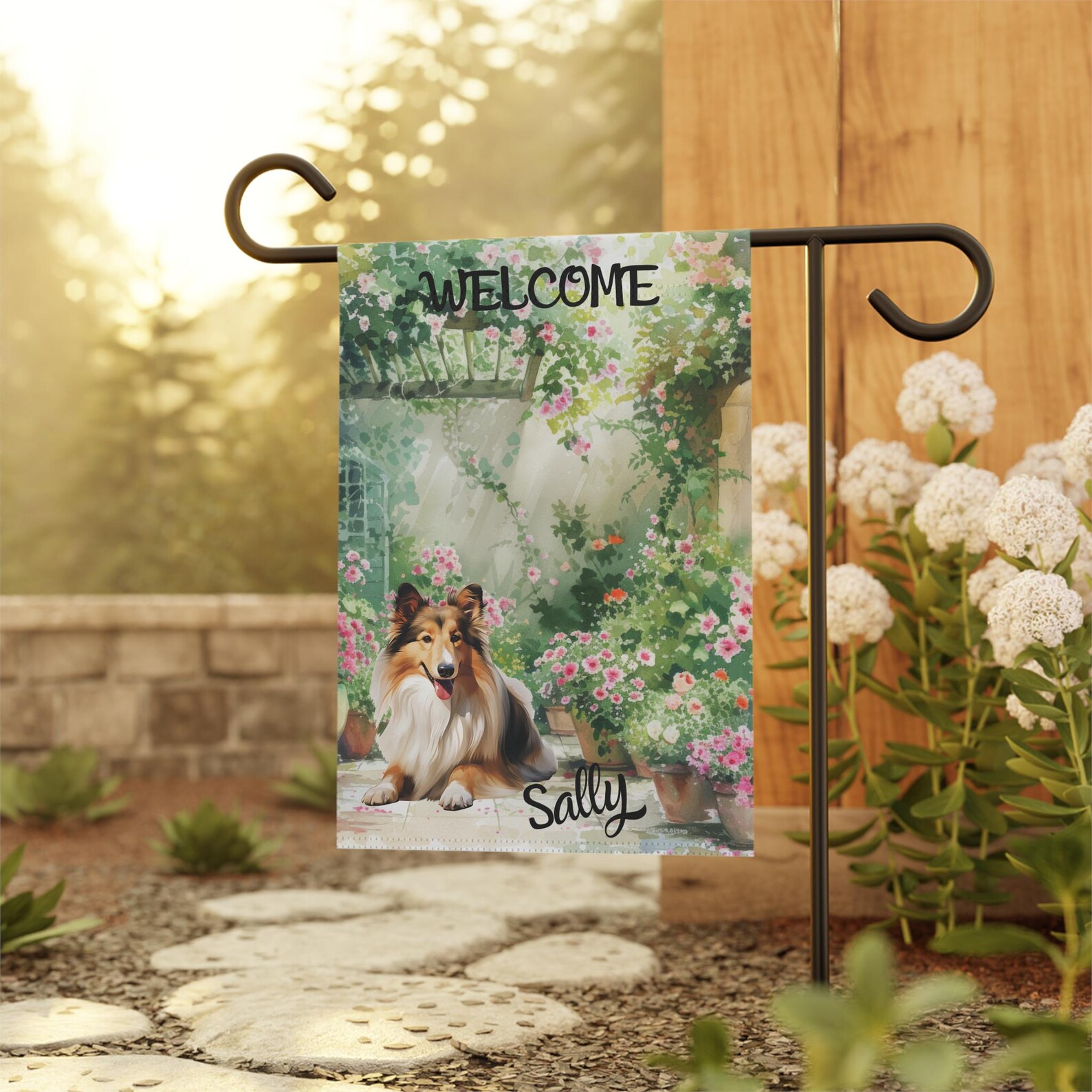 Shetland Sheepdog Personalized Garden Flag, Custom Sheltie Dog Name ...