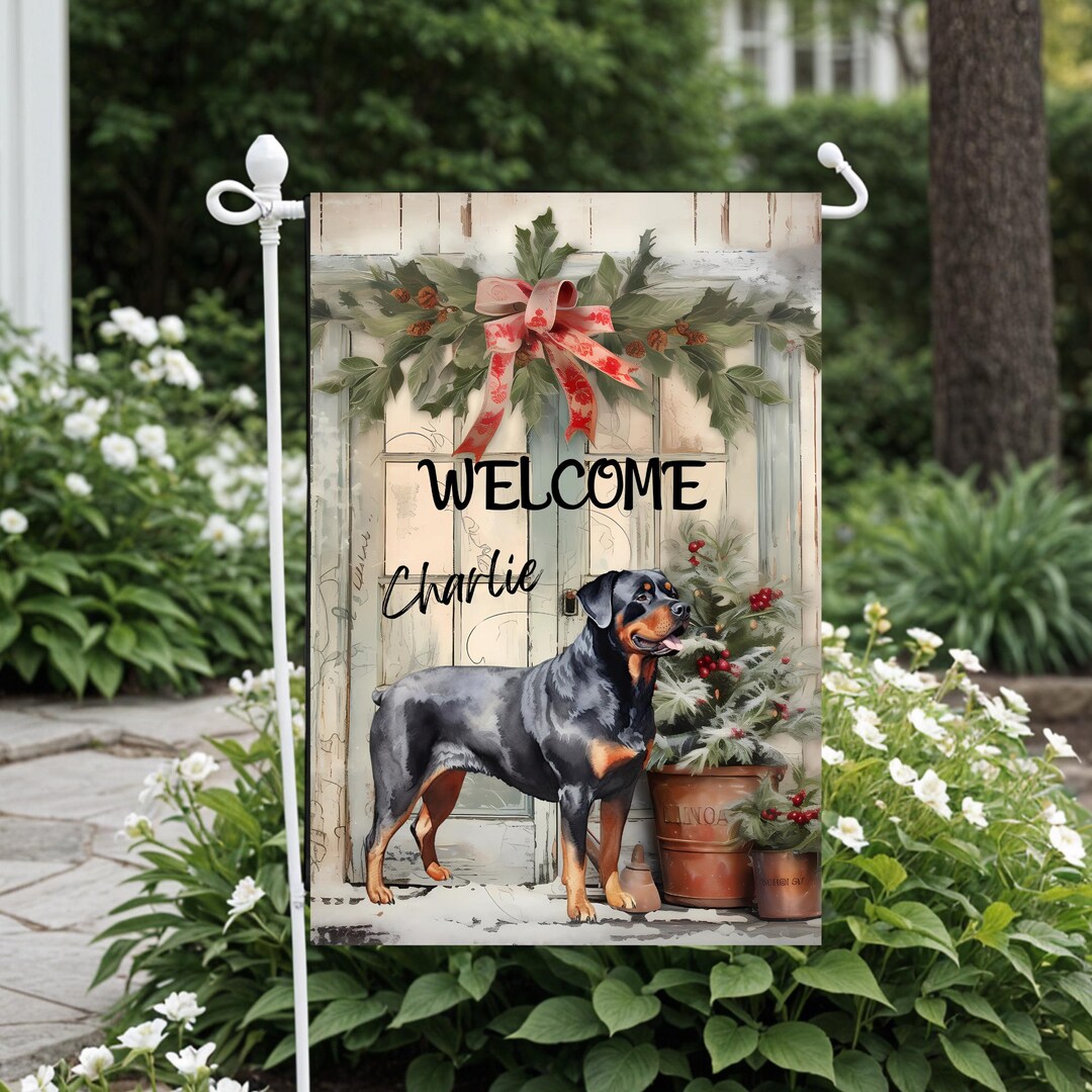 Rottweiler Personalized Christmas Garden Flag, Custom Dog Name Yard ...