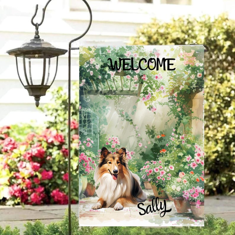 Shetland Sheepdog Personalized Garden Flag, Custom Sheltie Dog Name ...