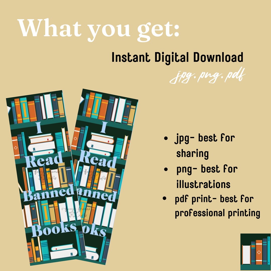 I Read Banned Books Bookmark Png, Digital Download Bookmark, Instant ...