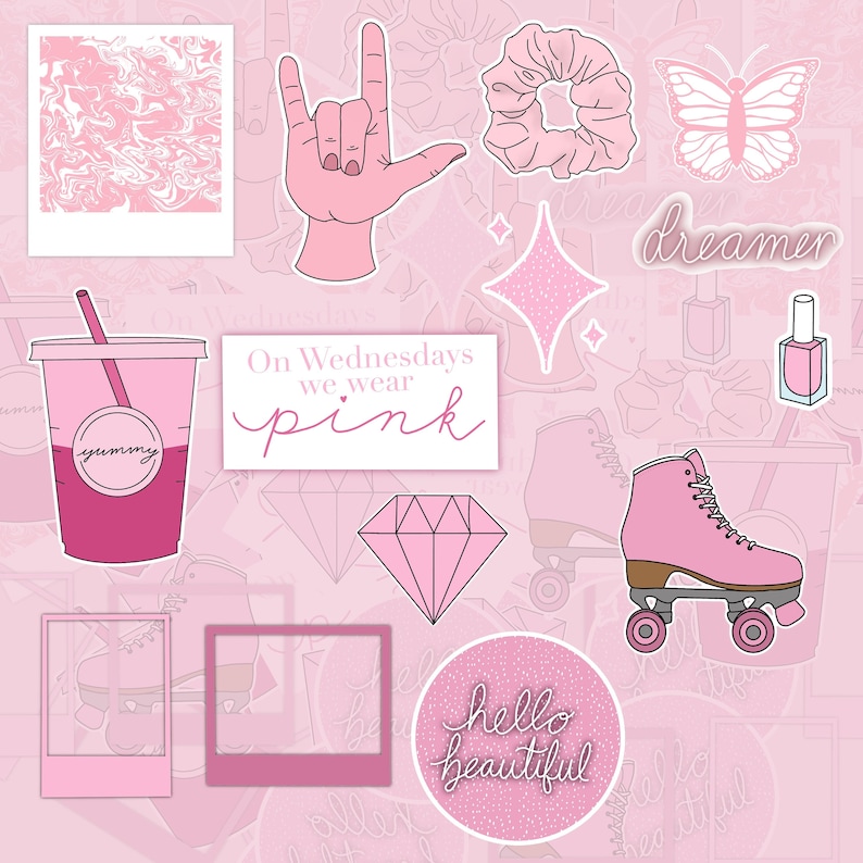 Pink Aesthetic Digital and Printable Stickers - Etsy