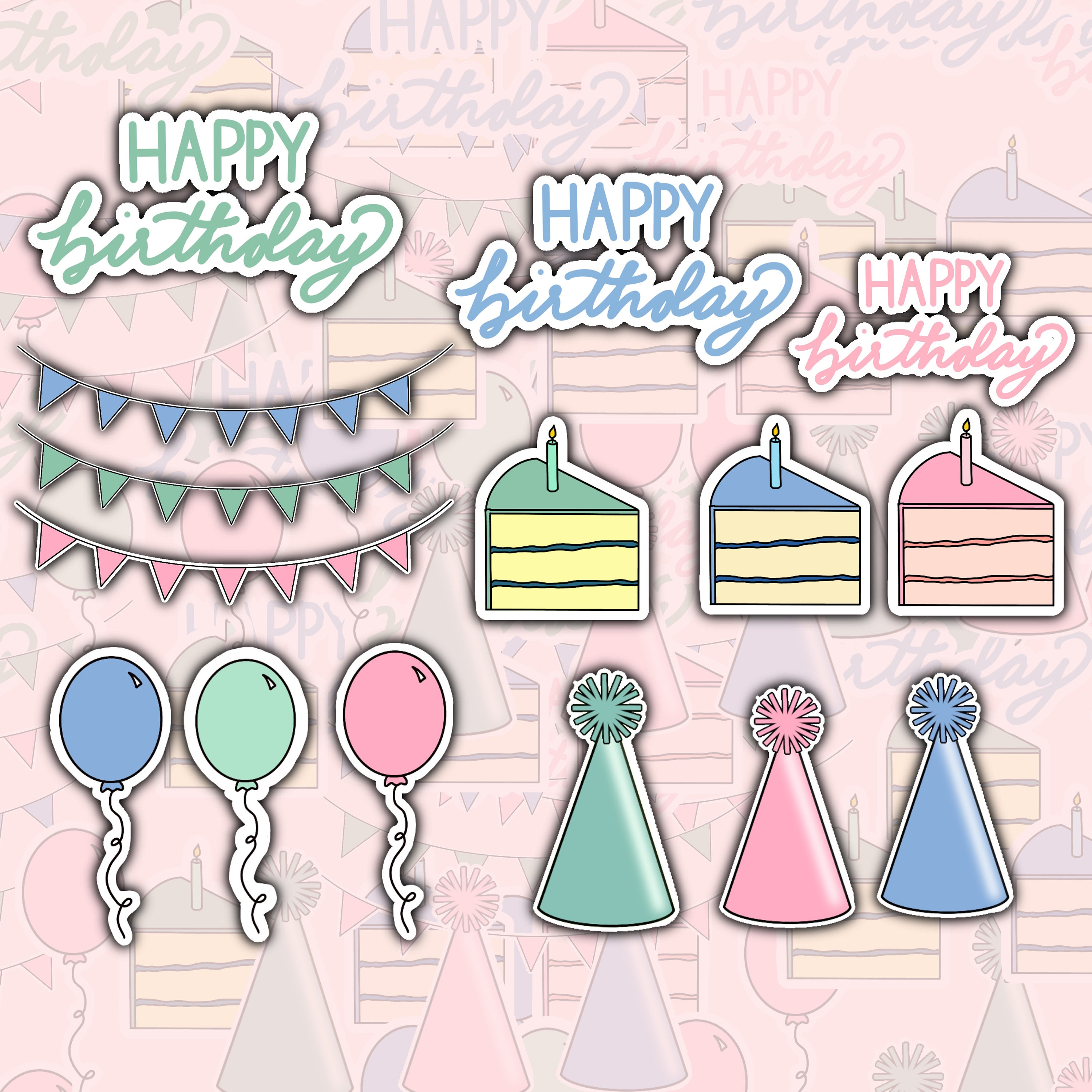 Pastel Birthday Stickers Digital Stickers Digital Planner - Etsy