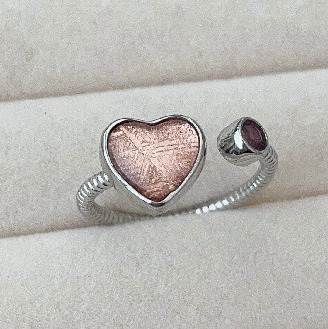 Genuine Meteorite Rose Gold, Heart Shape Meteorite Ring, 925 Silver ...