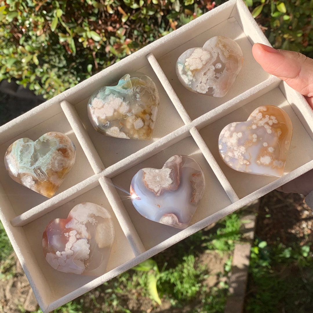 Green Flower Agate Crystal Heart, Cherry Blossoms, Sakura Agate ...