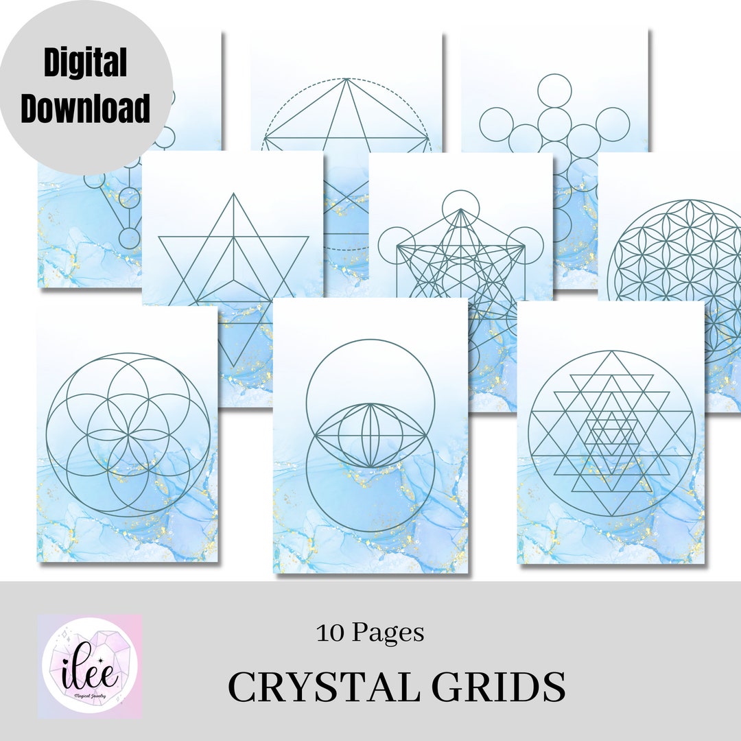 10 Classic Sacred Geometry Crystal Grid Wall Art Printable, Blue ...
