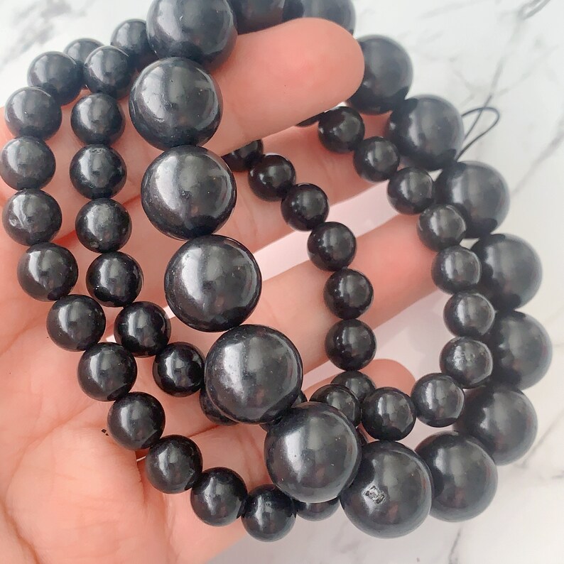 Shungite Bead Bracelet, Natural Shungite Gemstone 8mm Shungite 13mm ...