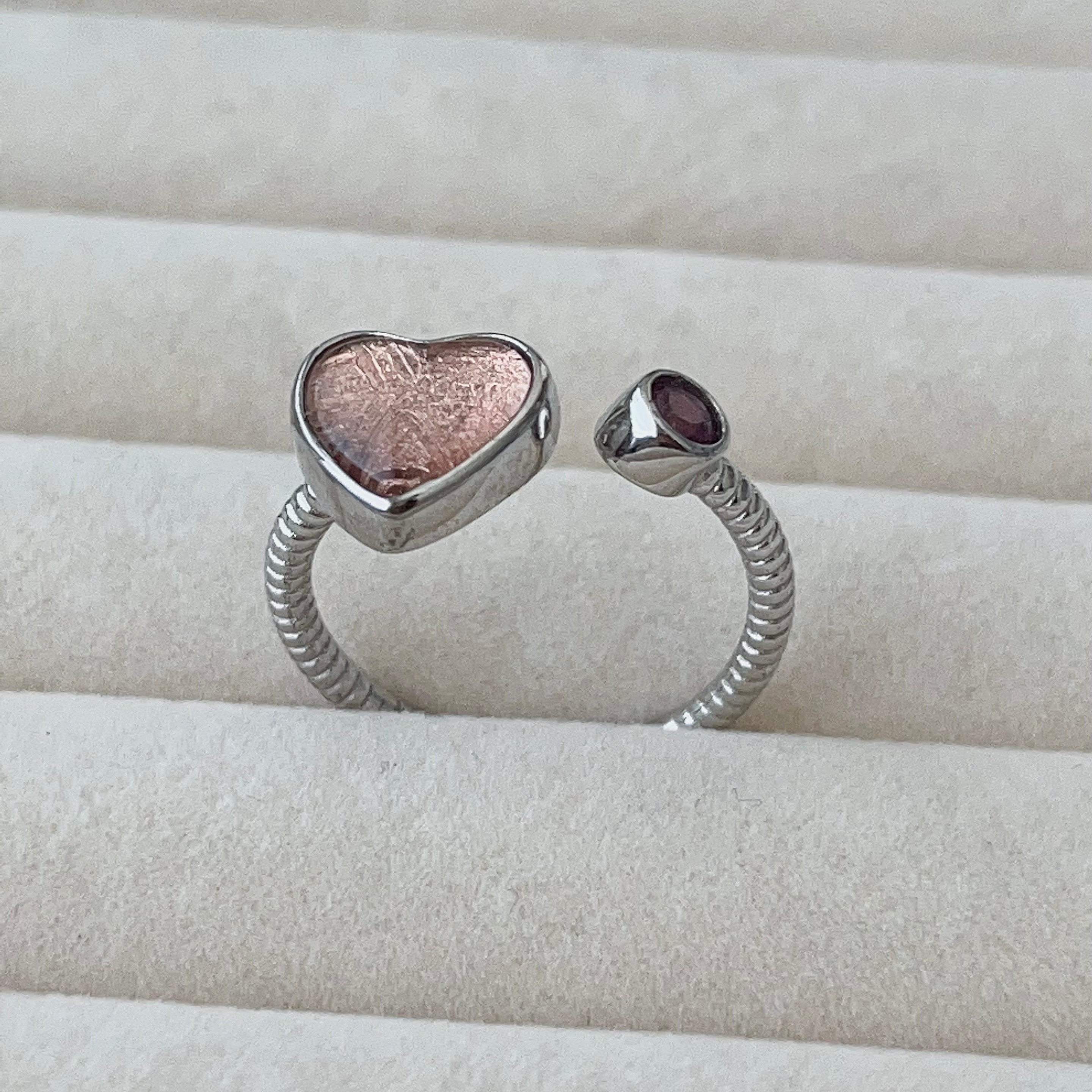 Genuine Meteorite Rose Gold, Heart Shape Meteorite Ring, 925 Silver ...