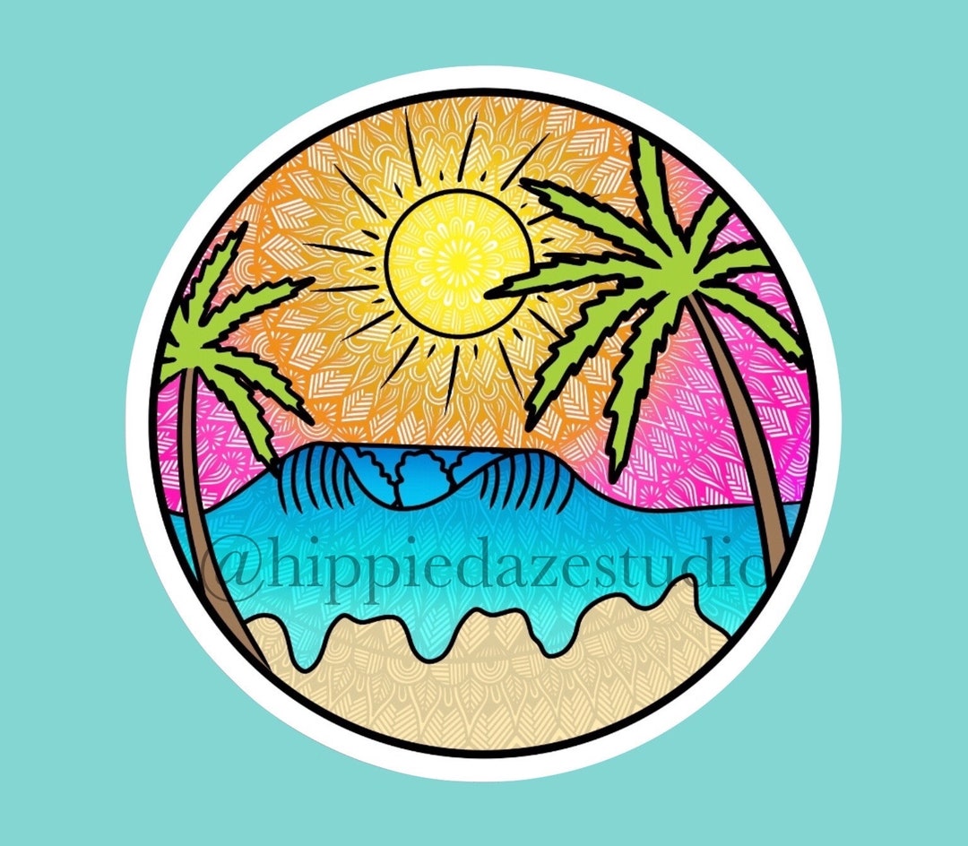 Beach Zentangle Waterproof Sticker Tropical Stickers Island Stickers - Etsy