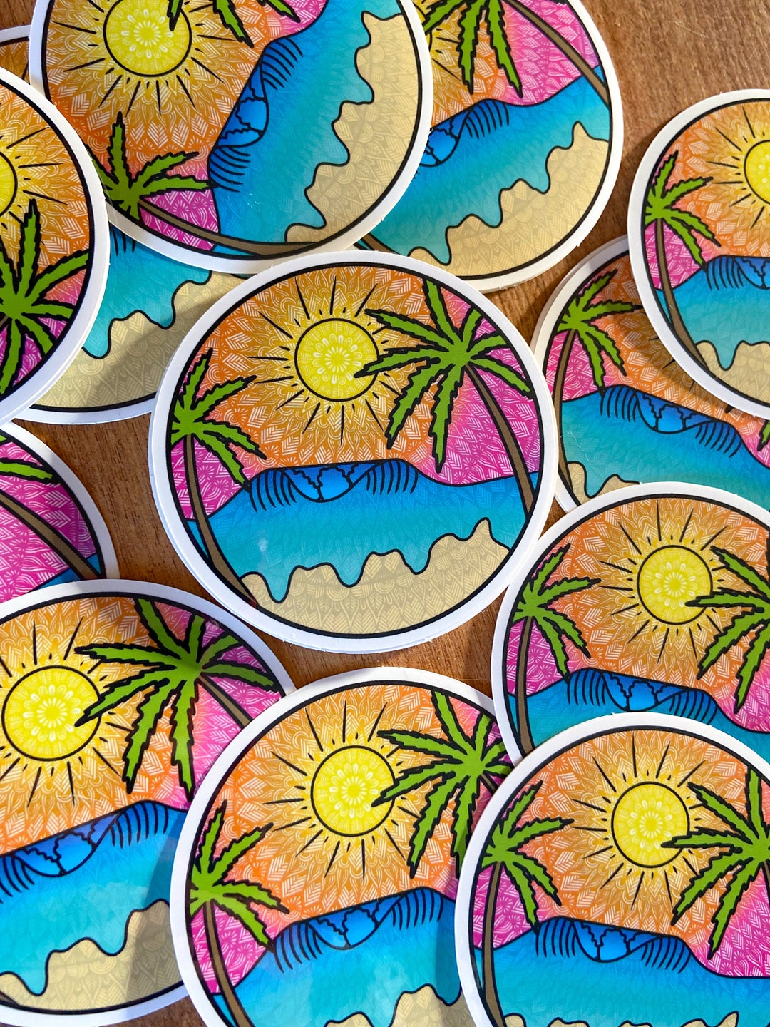Crashing Wave Sticker With Palm Trees- Beach Zentangle Waterproof ...