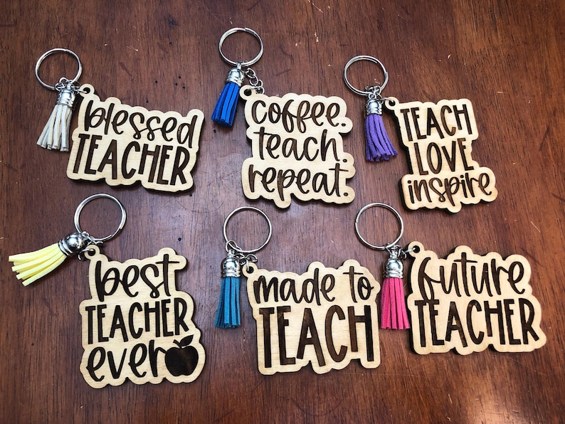 Teacher Themed Engraved Wooden Keychain, Multiple Shapes Available - Etsy