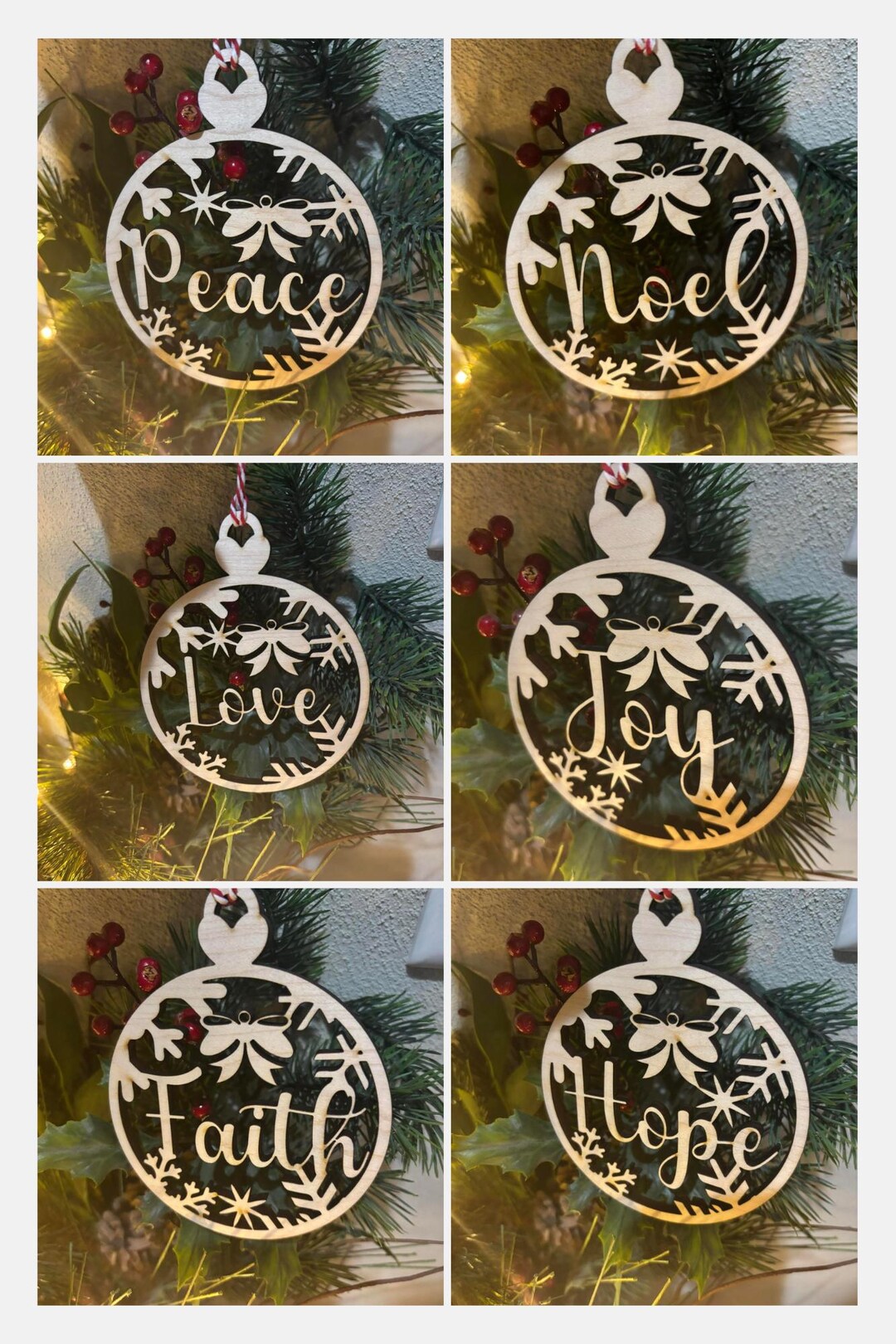 Holiday Word Wooden Christmas Ornament, With Snowflake and Bow Accents ...