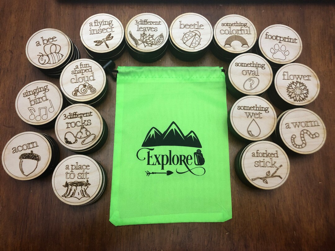 Wooden Scavenger Hunt Tokens and Storage Bags - Etsy