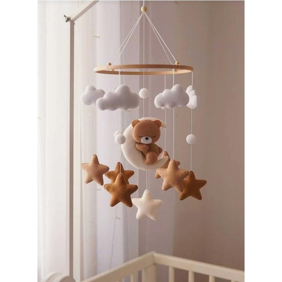 Cot Mobile Teddy Bear Moon Mobile Handmade Baby Mobile - Etsy