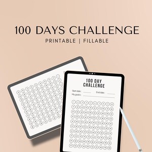 100 Days Challenge Tracker | Printable and Editable Habit Tracker ...
