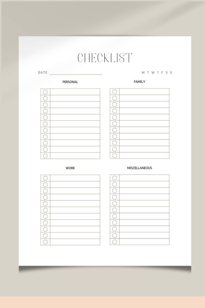Printable Checklist Template Fillable to Do List Minimalist Log ...