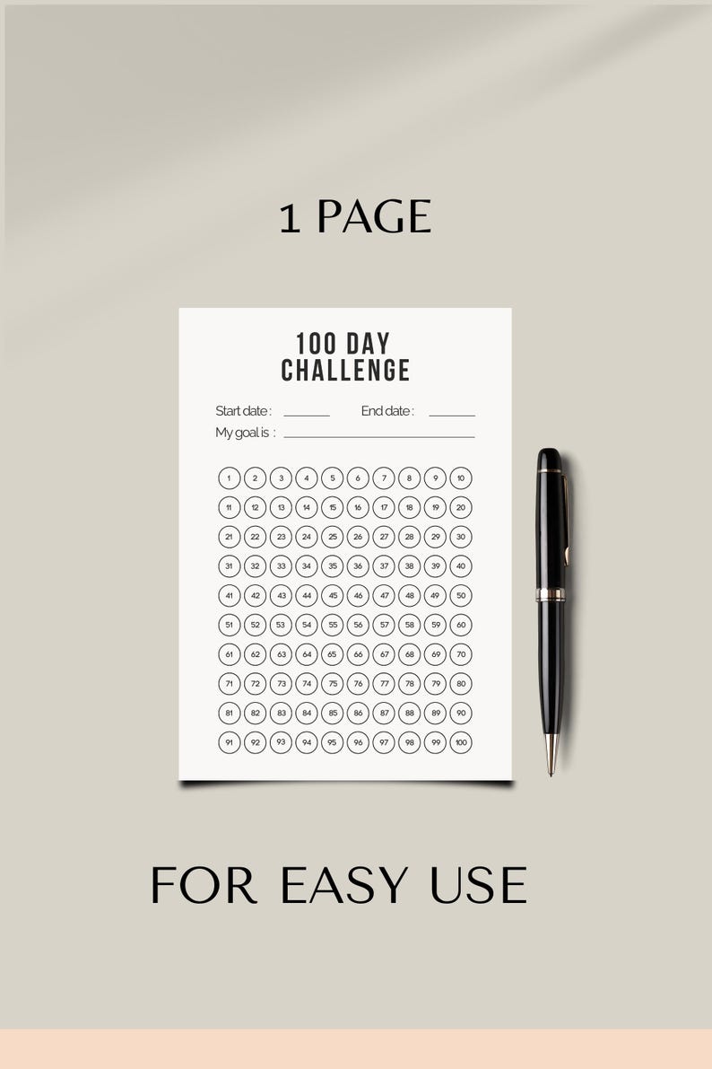100 Days Challenge Tracker | Printable and Editable Habit Tracker ...