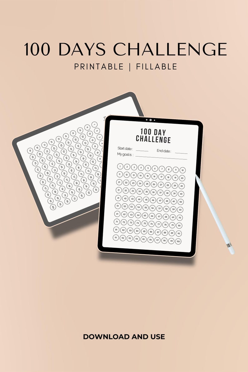100 Days Challenge Tracker | Printable and Editable Habit Tracker ...