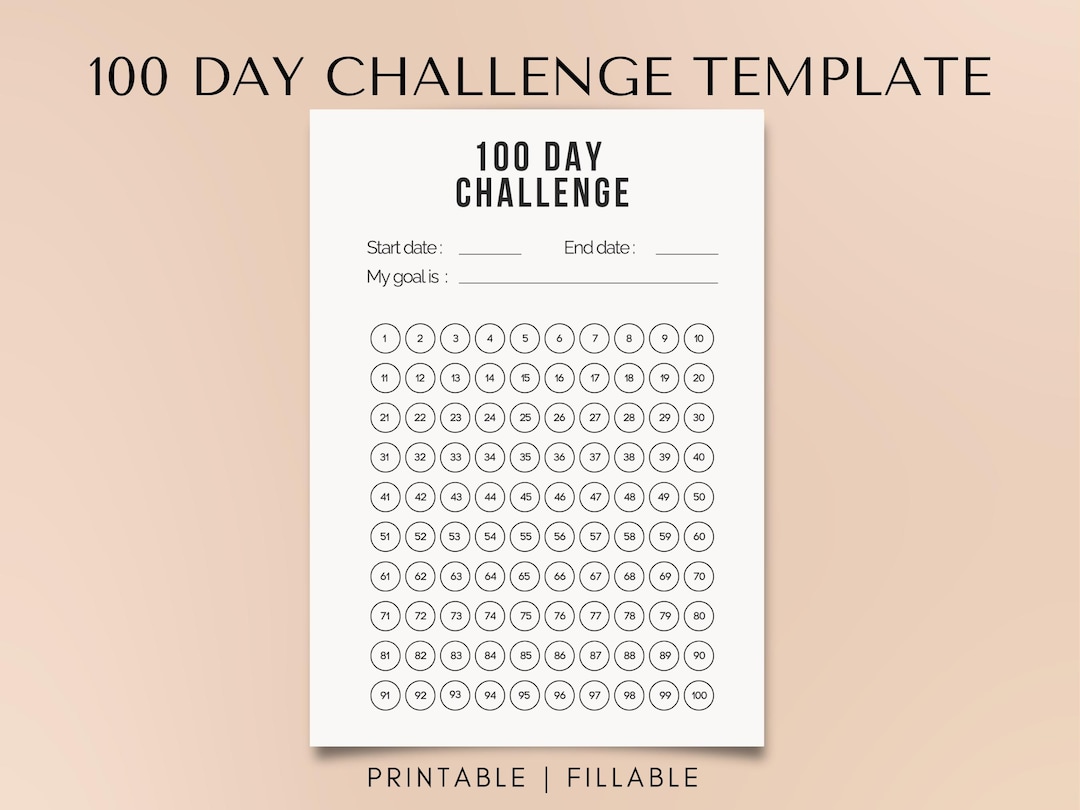 100 Days Challenge Tracker | Printable and Editable Habit Tracker ...
