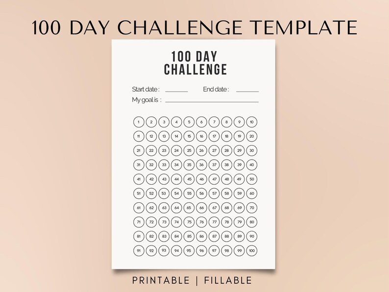 100 Days Challenge Tracker | Printable and Editable Habit Tracker ...